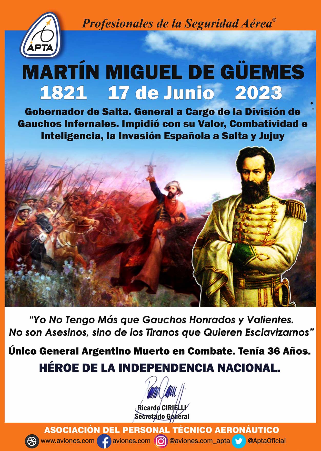 17 de Junio. Fallecimiento del General Martín Miguel de Güemes ...